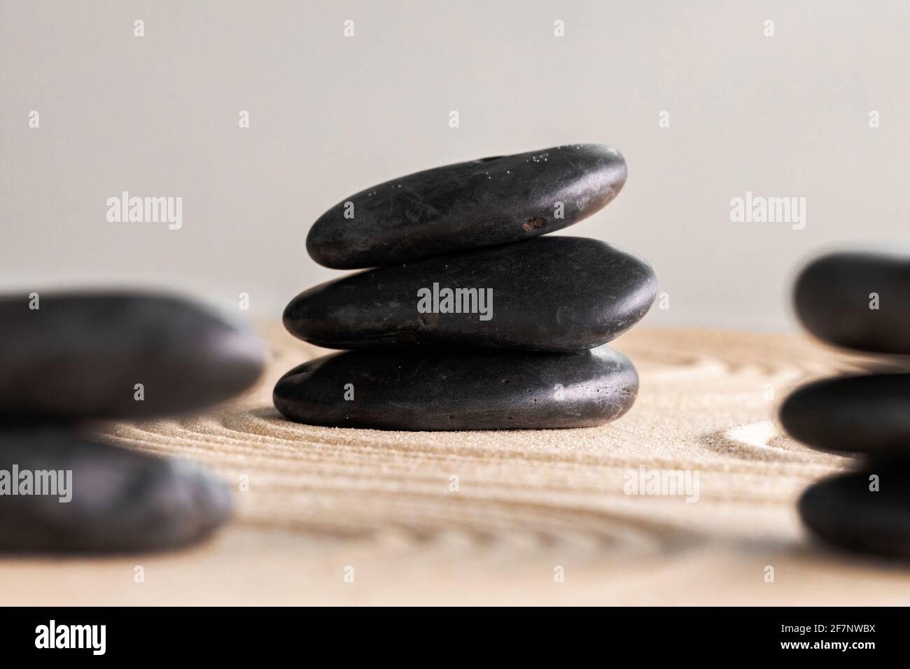 Japanese zen garden with stone in raked sand Stock Photo - Alamy