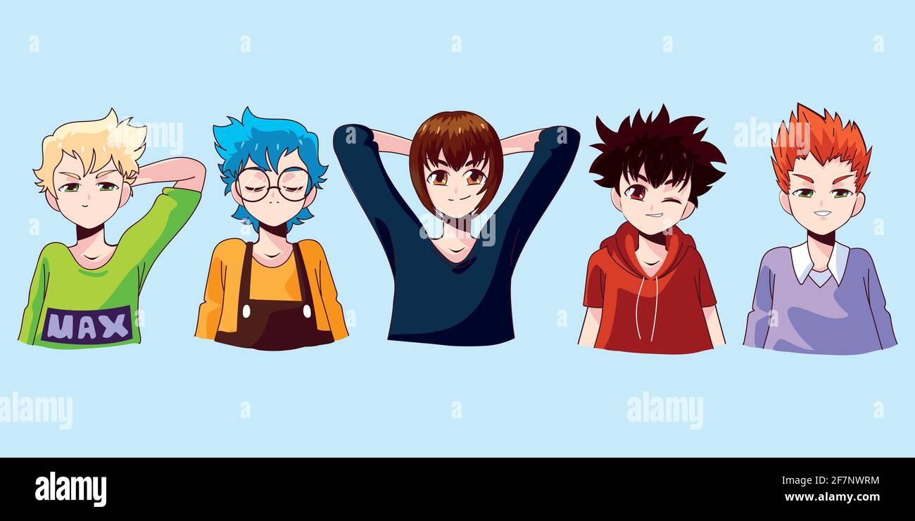 group manga boys Stock Vector Image & Art - Alamy