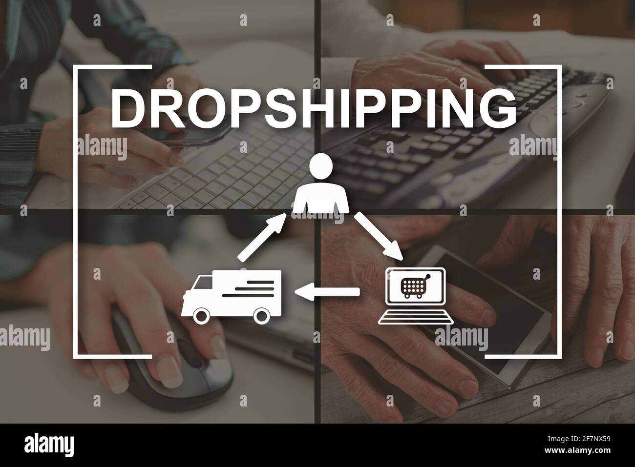 Dropshipping concept illustrated by pictures on background Stock Photo ...