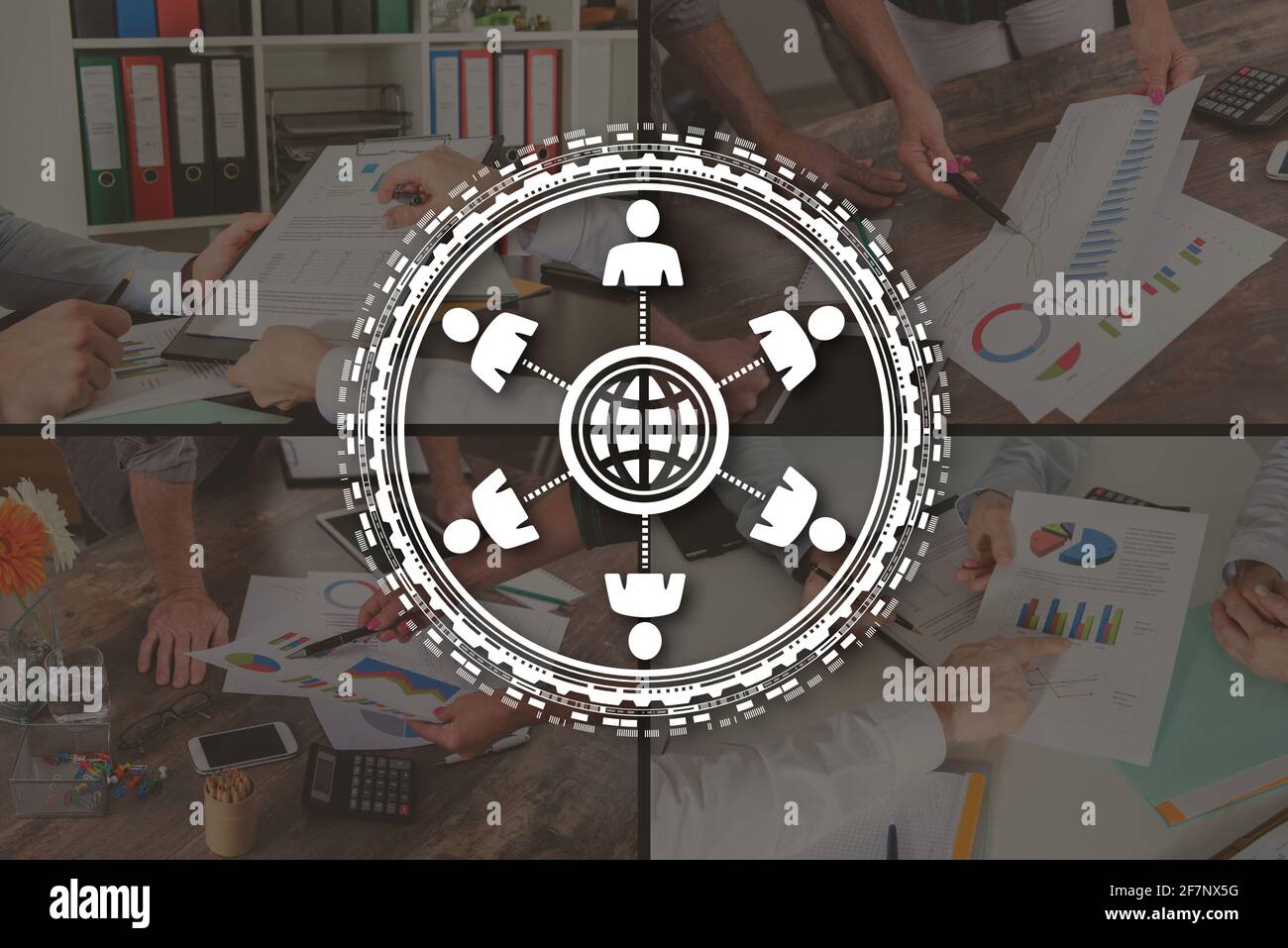 Bpo concept illustrated by pictures on background Stock Photo - Alamy