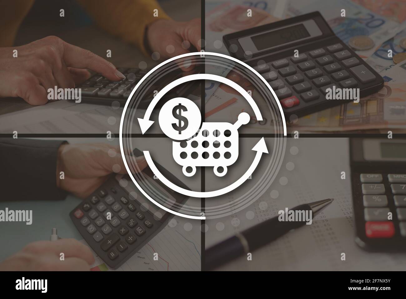 Purchase concept illustrated by pictures on background Stock Photo - Alamy