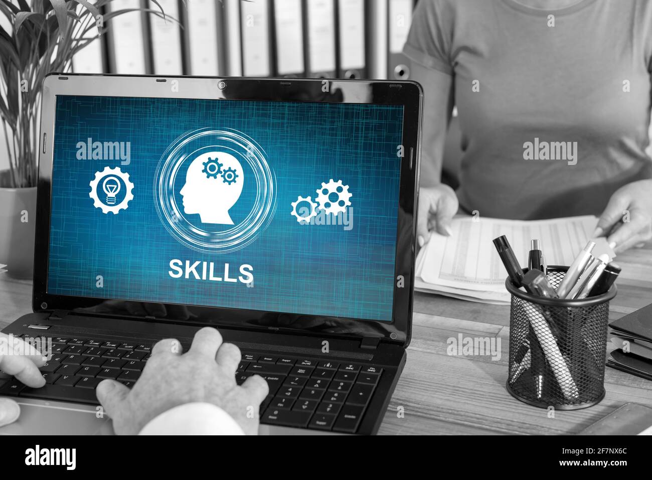 Laptop screen with skills concept Stock Photo - Alamy