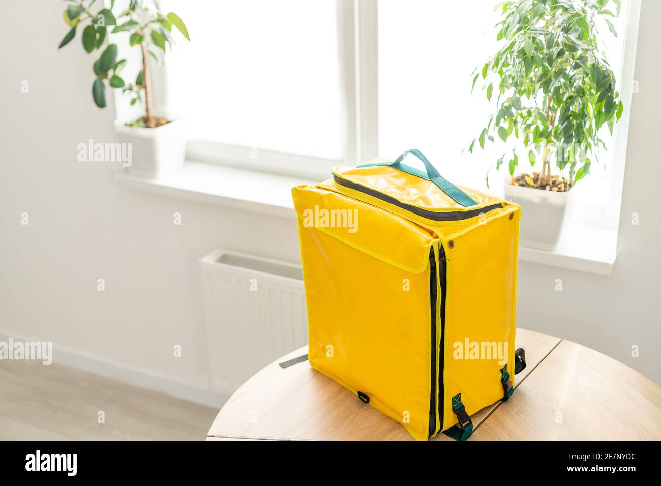 Yellow refrigerator bag for food delivery or for trip to nature and ...