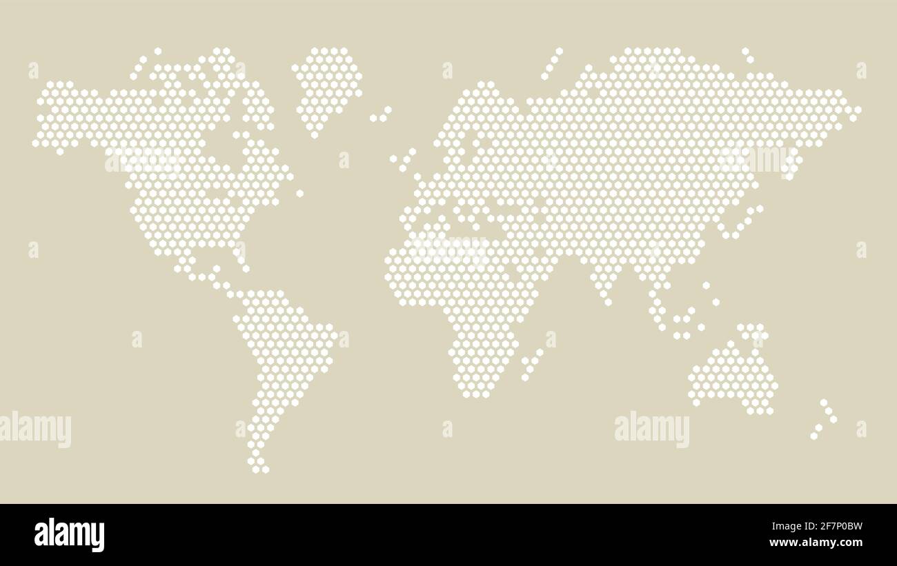 White and yellow hexagonal pixel world map. Vector illustration planet ...