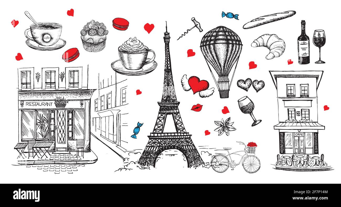Hand drawn paris elements Cut Out Stock Images & Pictures - Alamy