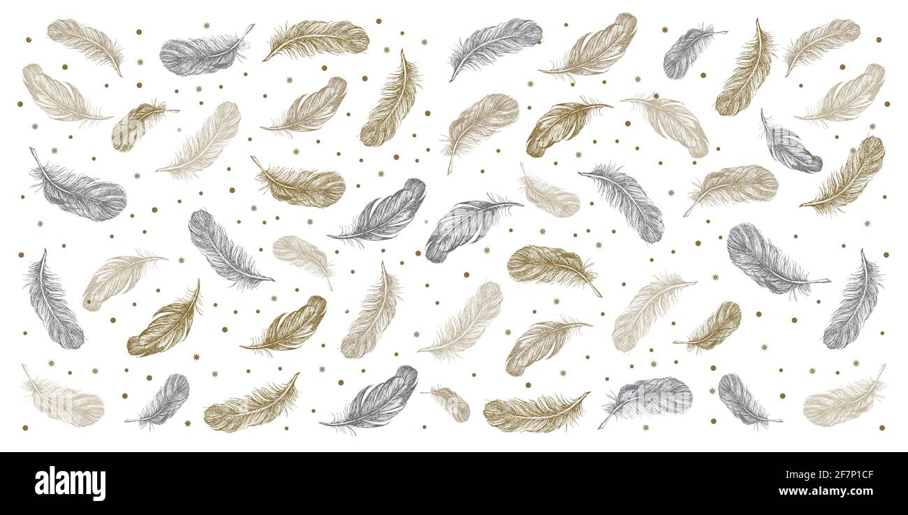 Feather icon set. Hand drawn illustration. Doodle sketch Stock Photo ...