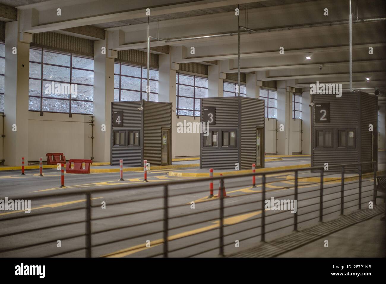 A view of an empty car passage at the Los Libertadores border crossing ...