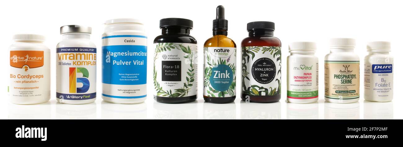 Healthy Nutrition Supplements isolated on white Background Stock Photo ...