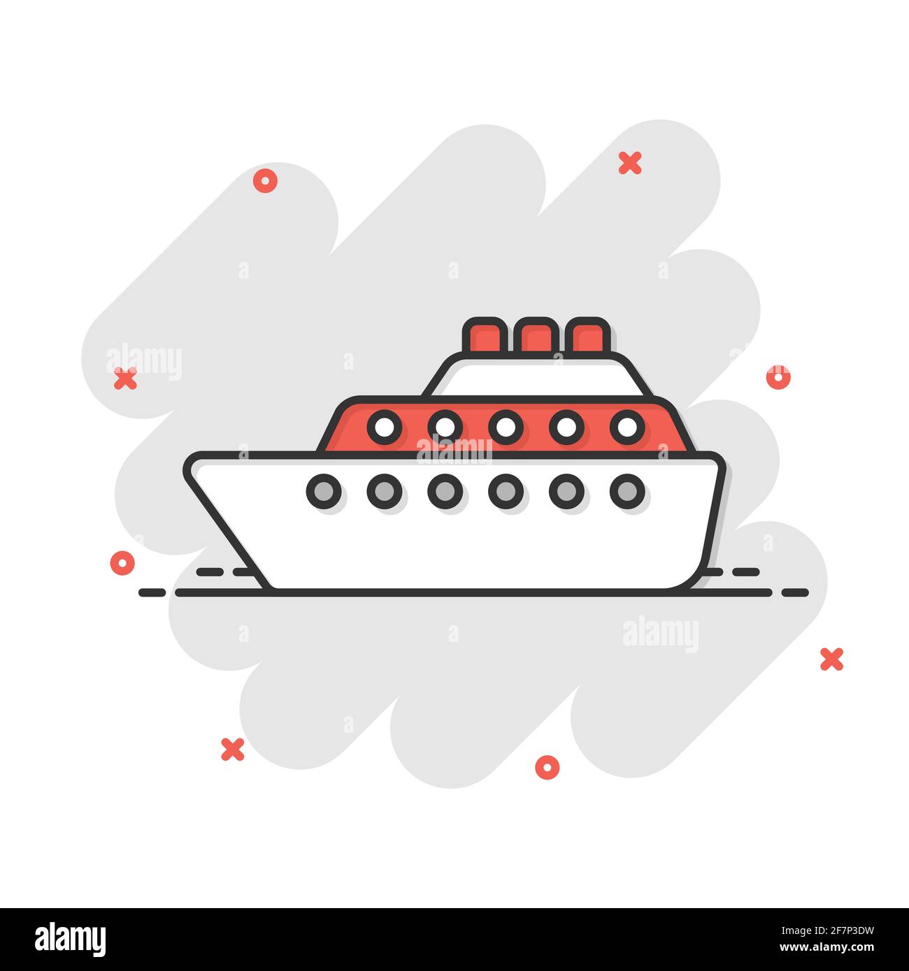Ship cruise sign icon in comic style. Cargo boat vector cartoon ...
