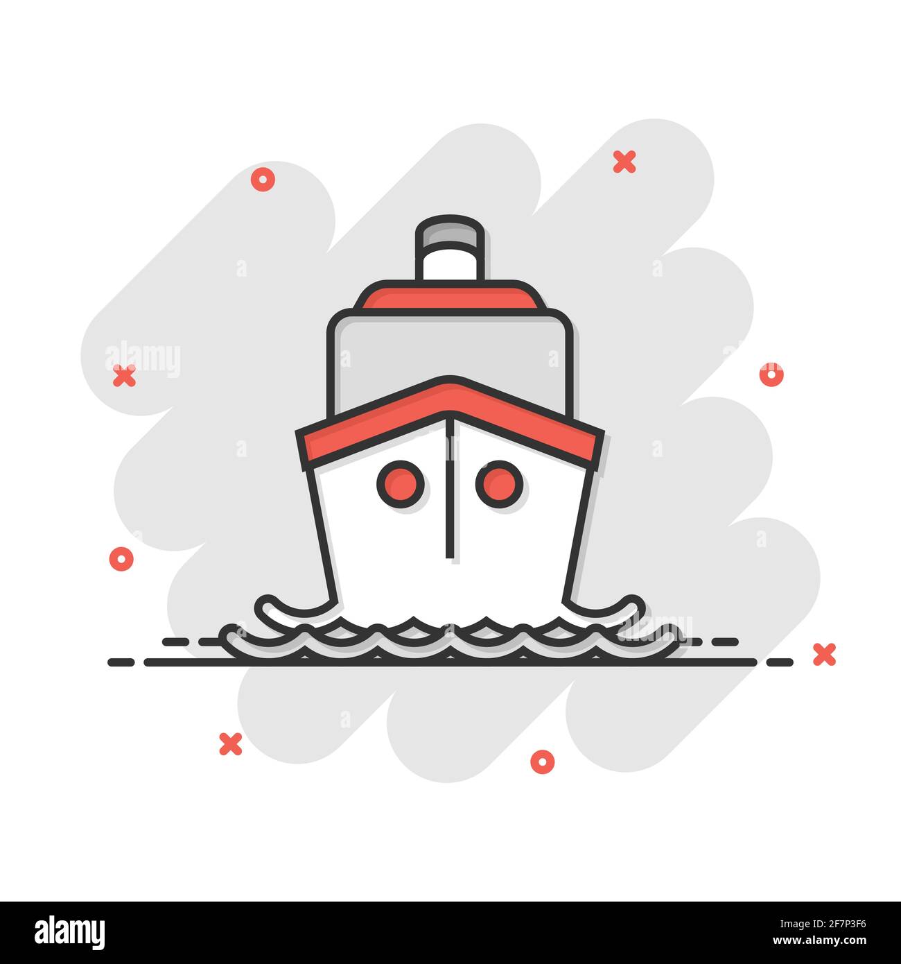 Ship cruise sign icon in comic style. Cargo boat vector cartoon ...
