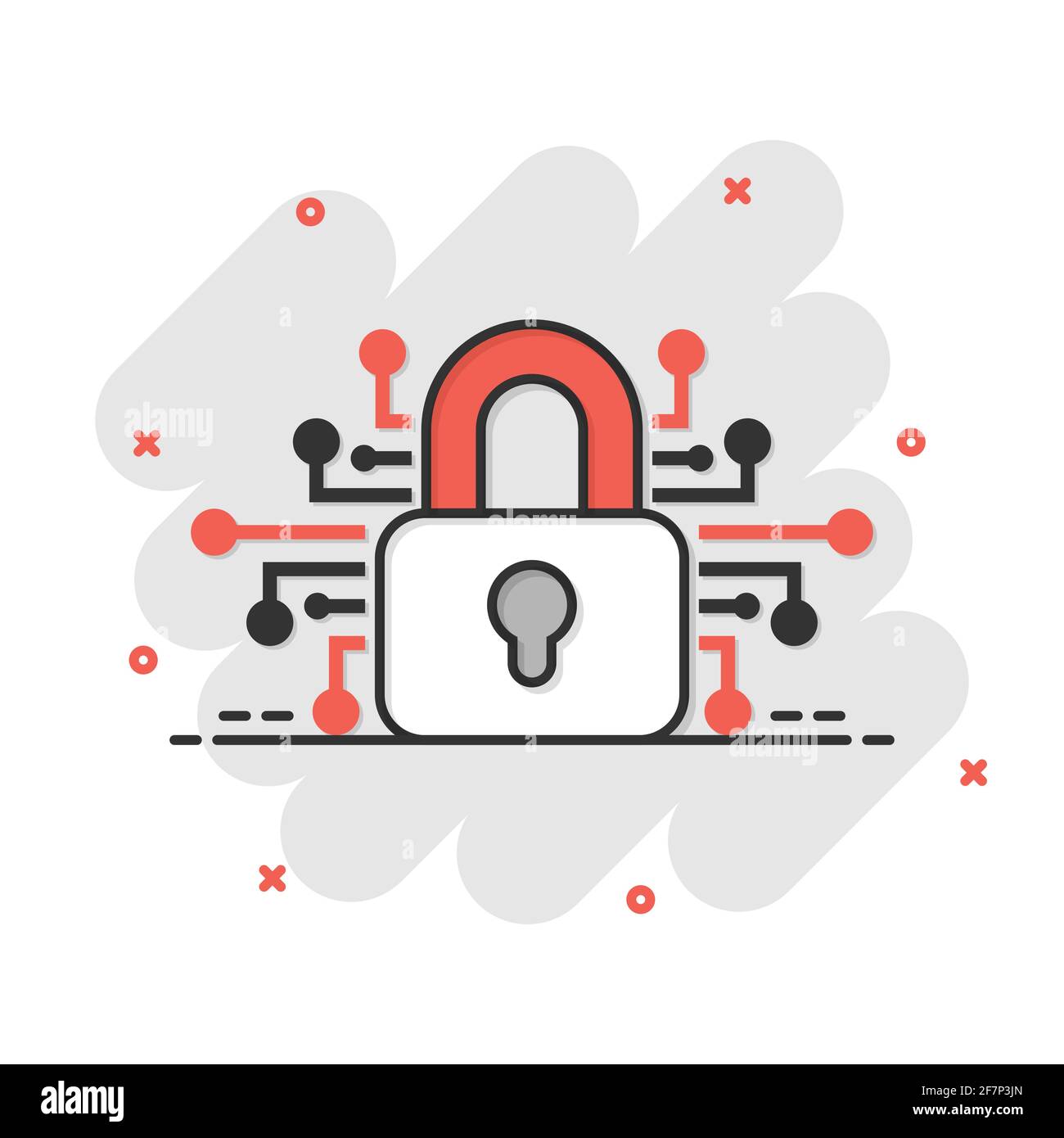 Cyber security icon in comic style. Padlock locked vector cartoon ...