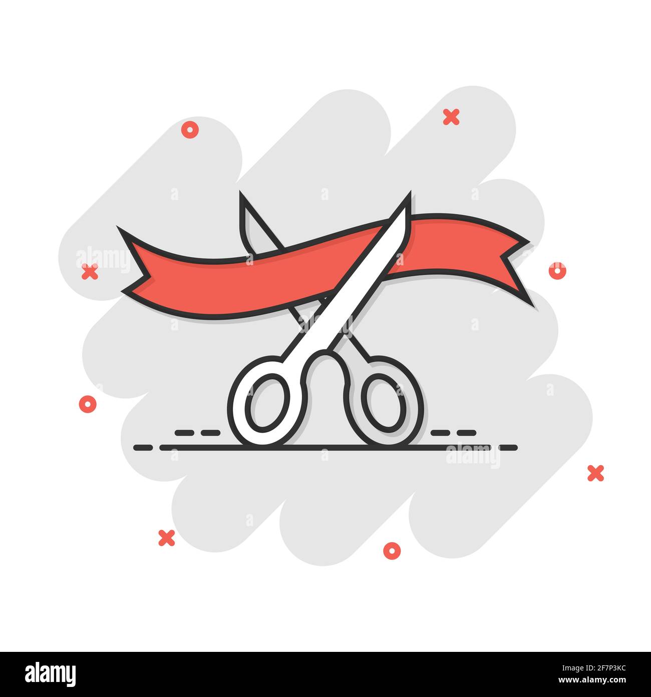 Scissors icon in comic style. Cutting ribbon vector cartoon ...