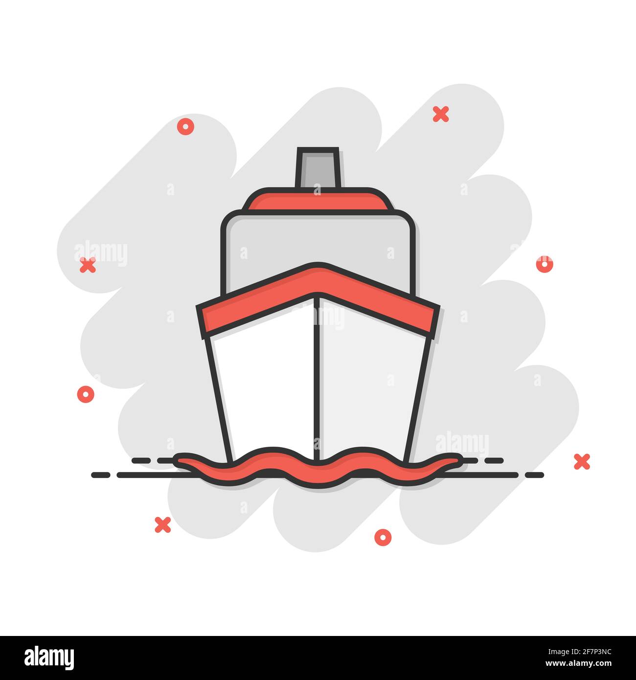 Ship cruise sign icon in comic style. Cargo boat vector cartoon ...