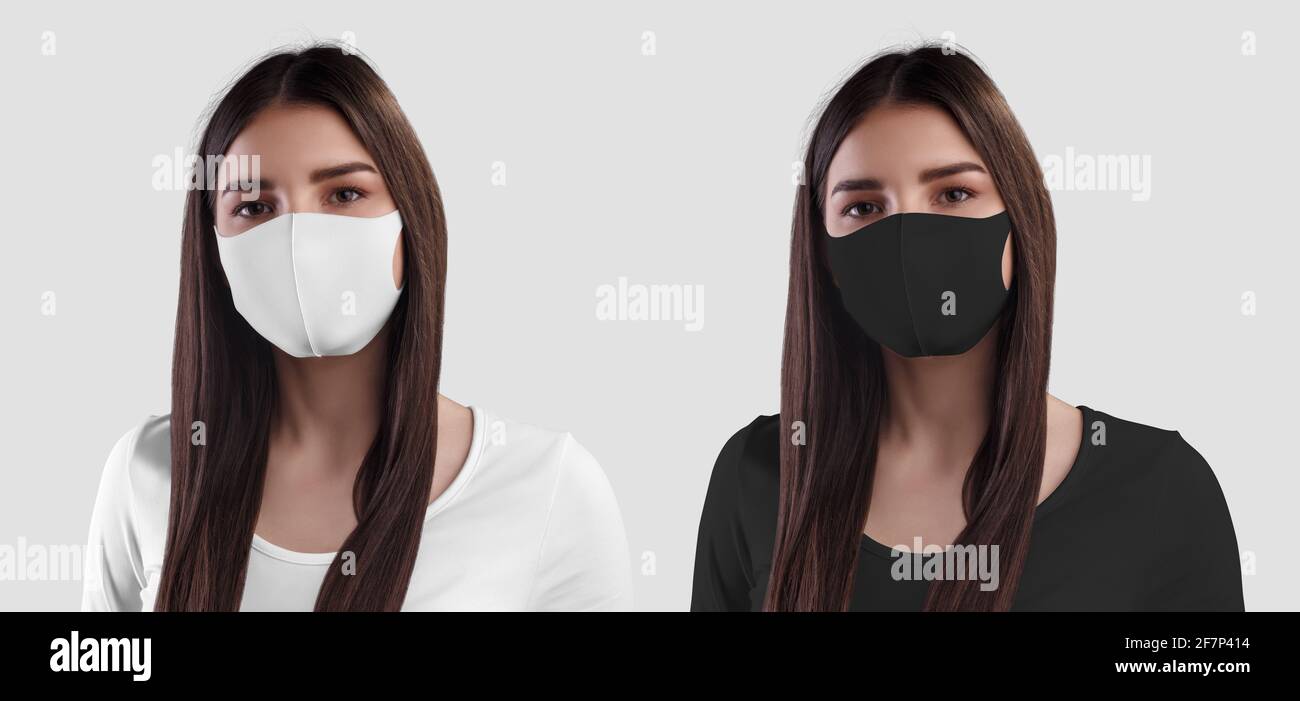 Template of a white, black seamless mask on a dark-haired girl, front ...