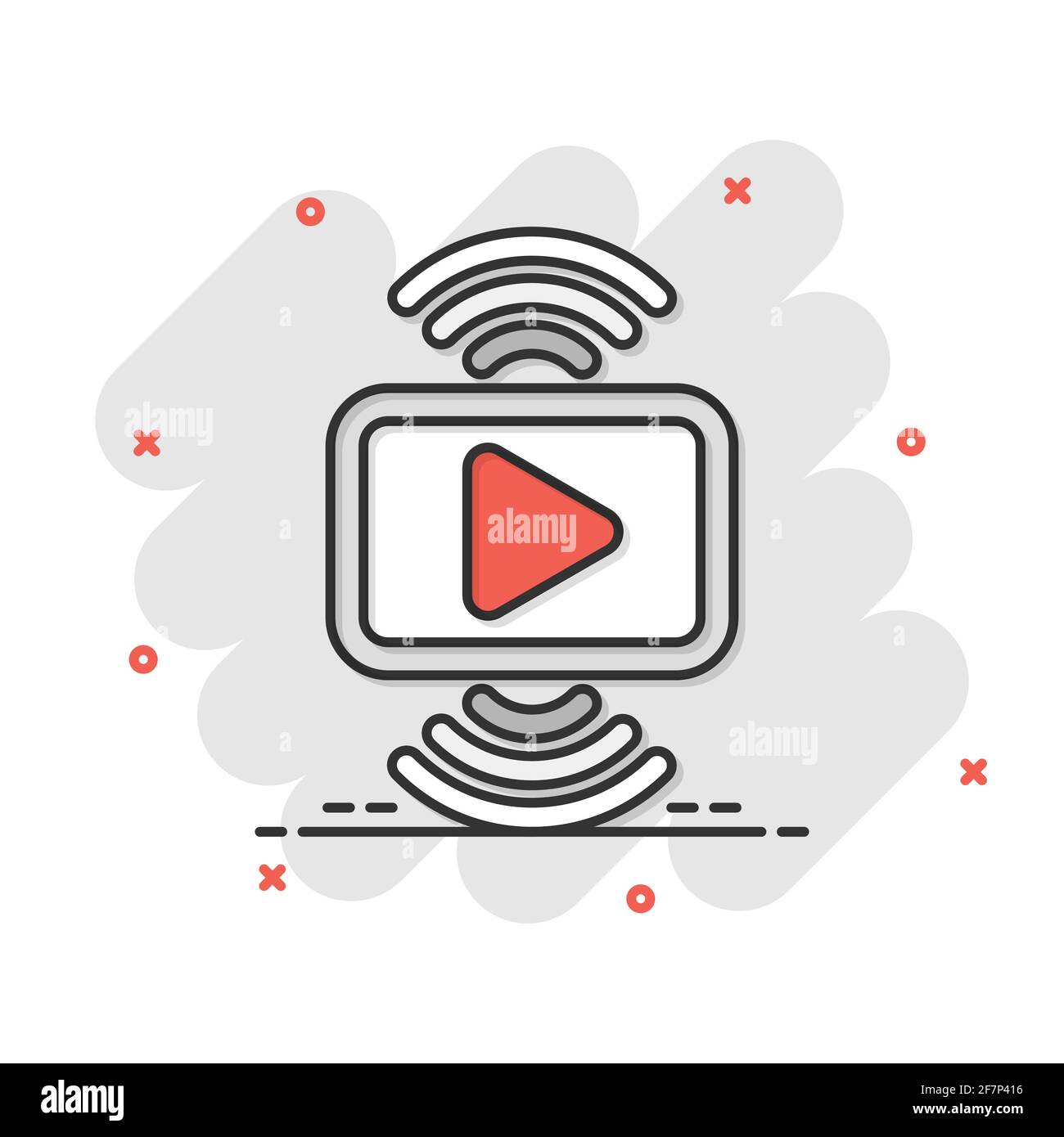 Play button icon in comic style. Streaming tv vector cartoon ...