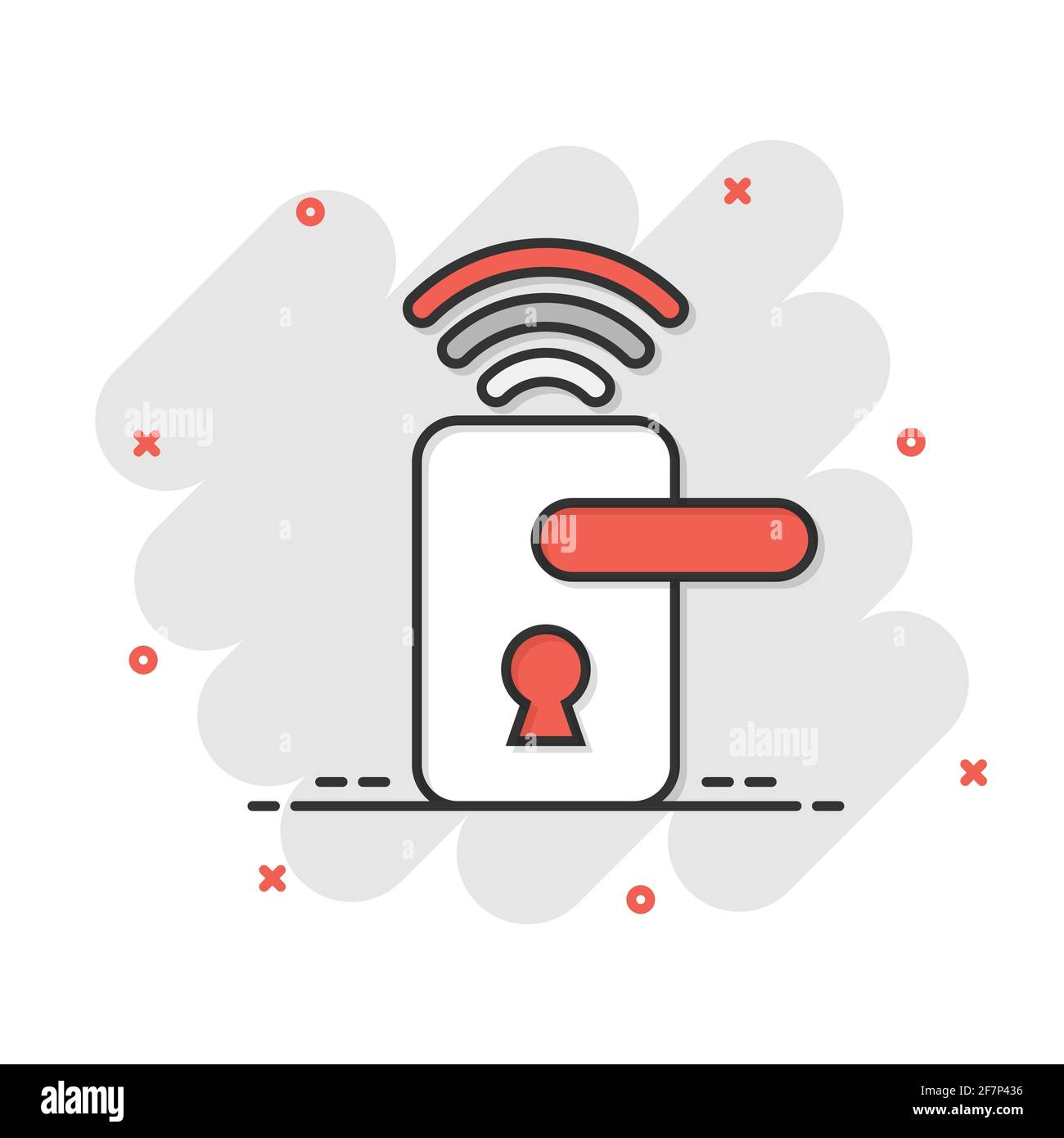Wireless door lock sign icon in comic style. Smart home vector cartoon ...