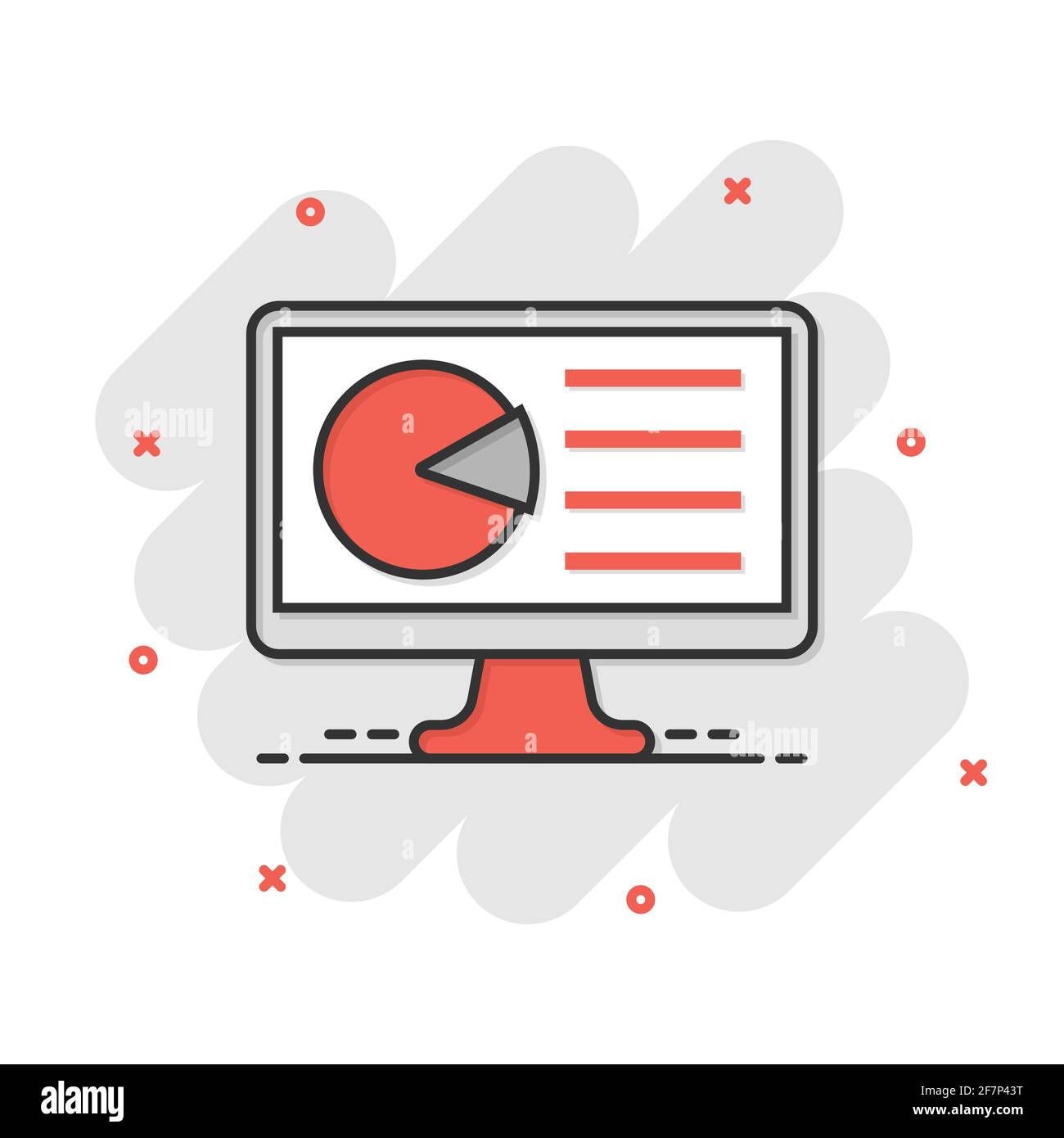 Analytic monitor icon in comic style. Diagram vector cartoon ...