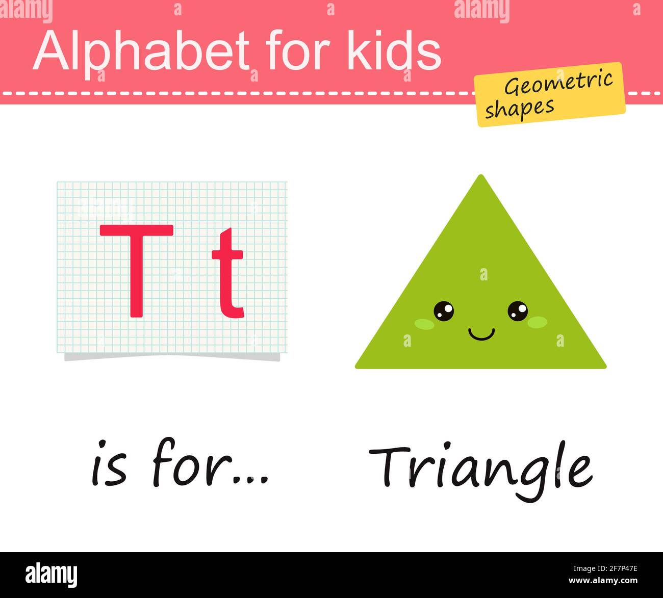 Alphabet for kids. Geometric shapes, triangle. Cartoon flat style ...