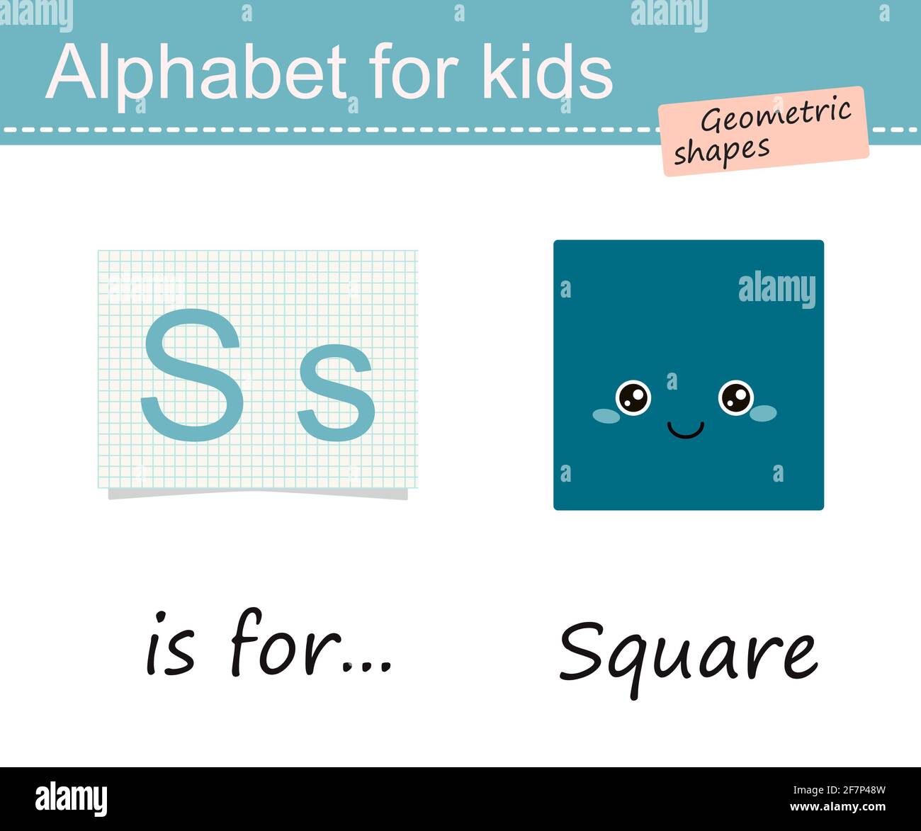 Alphabet for kids. Geometric shapes, square. Cartoon flat style. Vector ...