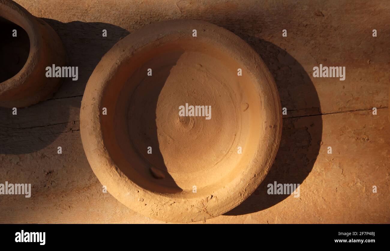 Handmade earthenware utensils. Empty clay pot background texture Stock ...