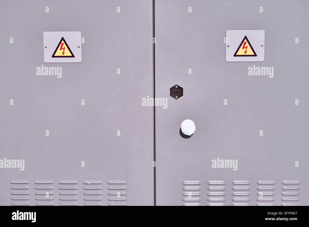 Transformer substation entrance doors with hazardous electrical voltage ...