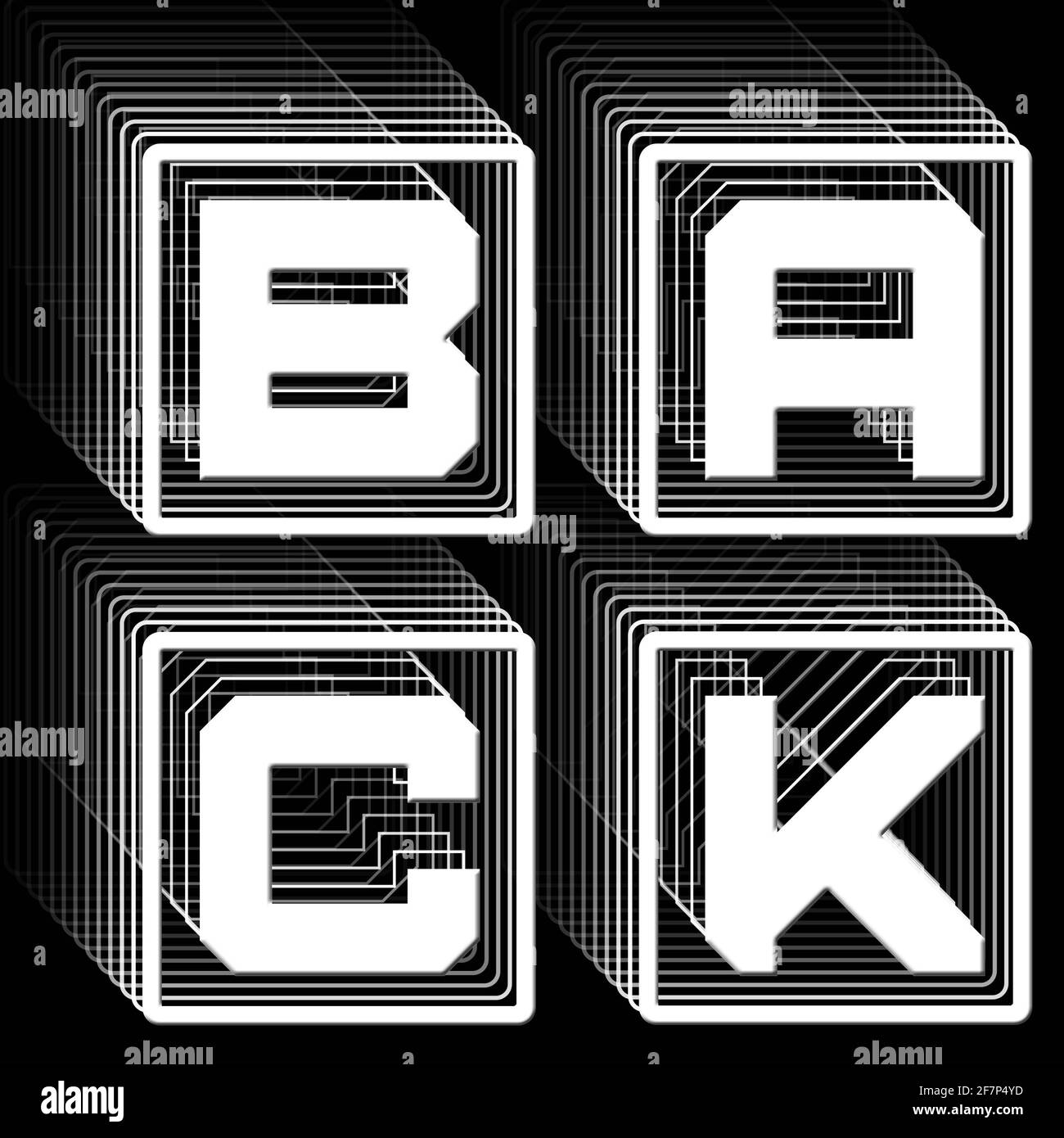 BACK - white lettering in frame as square logo with repeating effect on ...