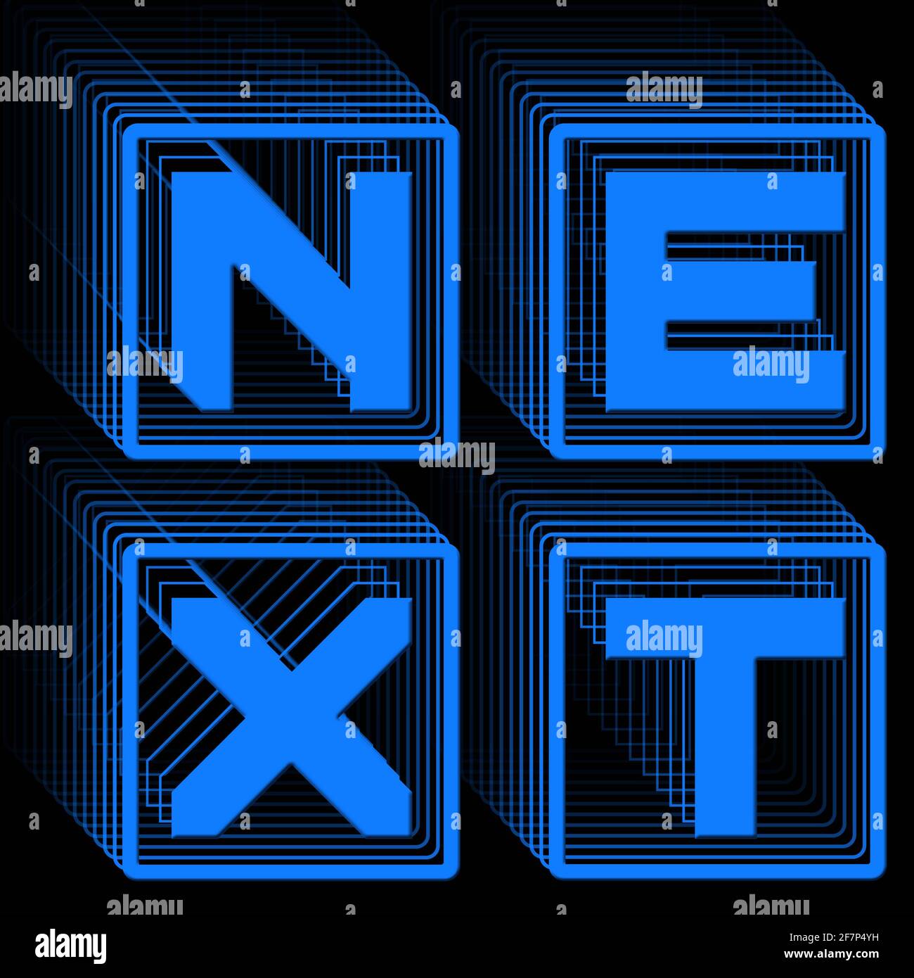 NEXT - blue lettering in frame as square logo with repeating effect on ...