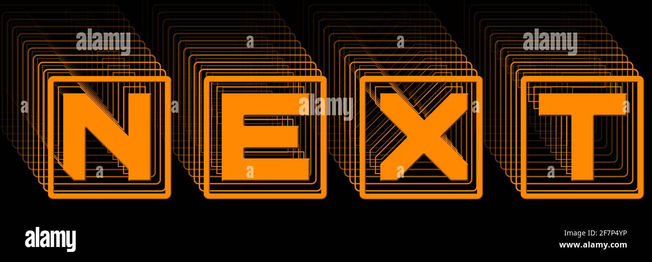 NEXT - orange lettering in frame as abstract label with repeating ...