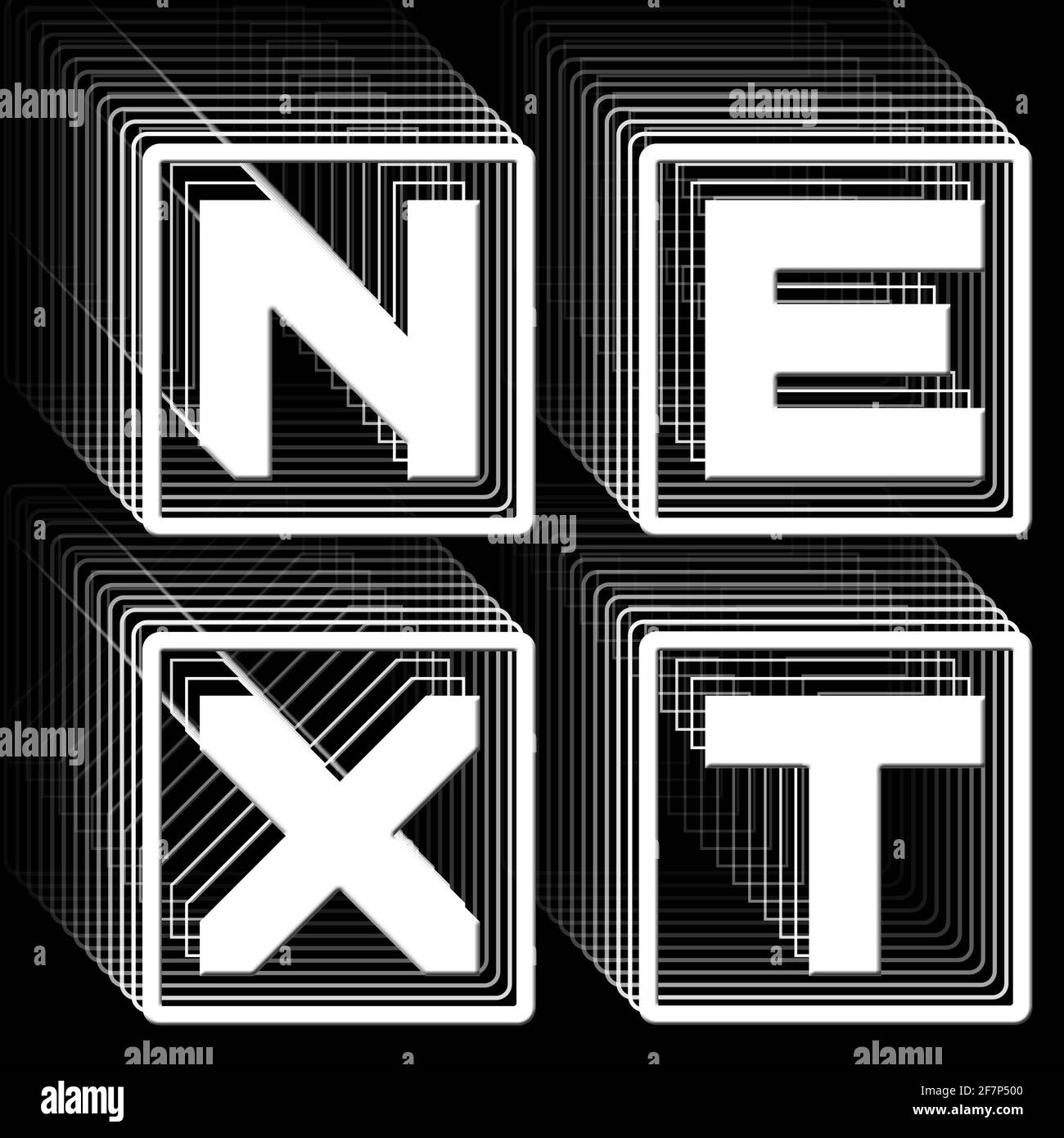 NEXT - white lettering in frame as square logo with repeating effect on ...