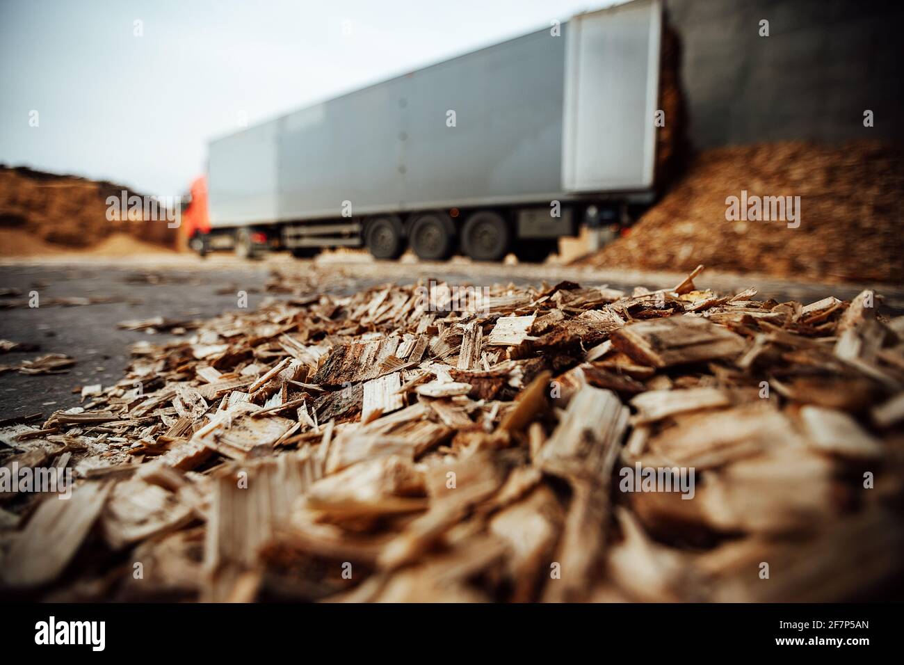the truck unloads tons of wood waste. sawdust and shavings are stored ...