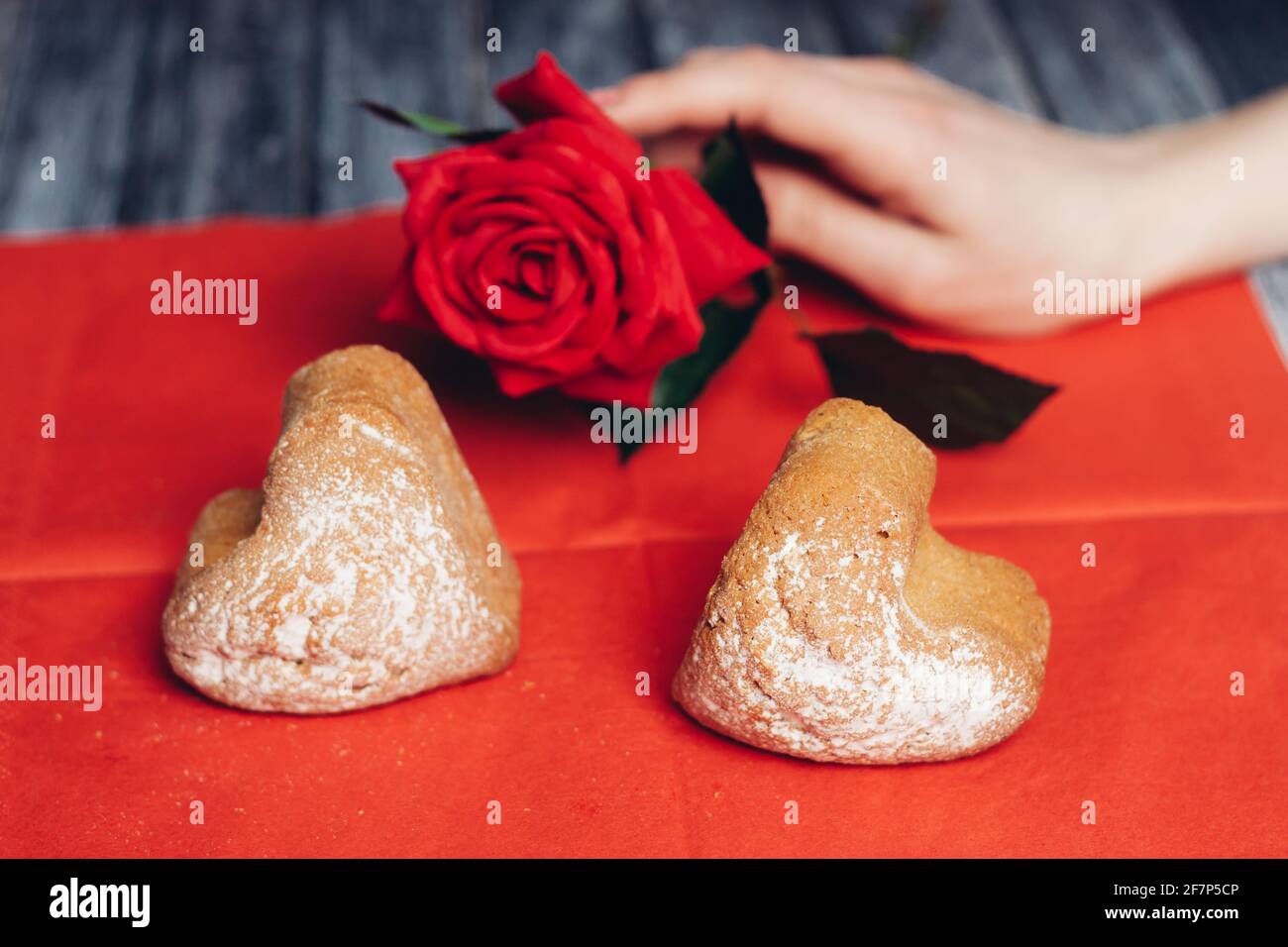 sweet biscuits on a red napkin rose flower snack Stock Photo - Alamy