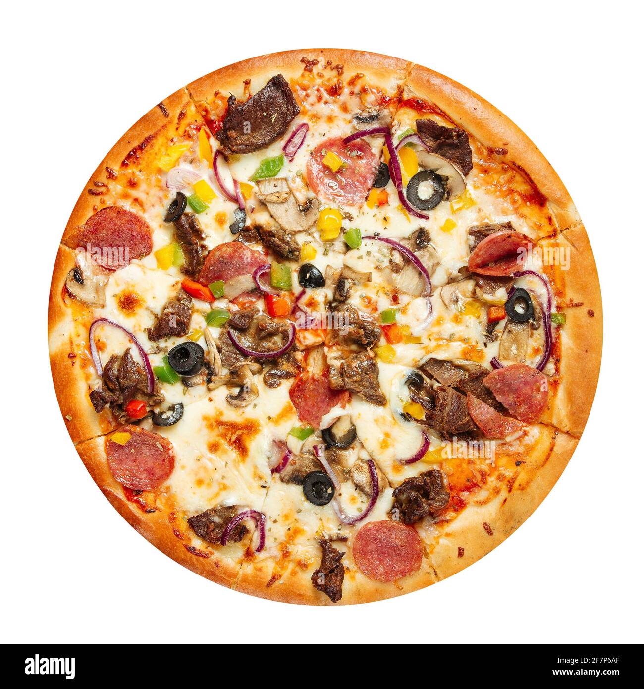 Meat pizza top view Cut Out Stock Images & Pictures - Alamy