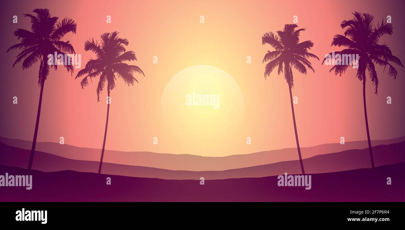 Palm trees sunset moon Stock Vector Images - Alamy