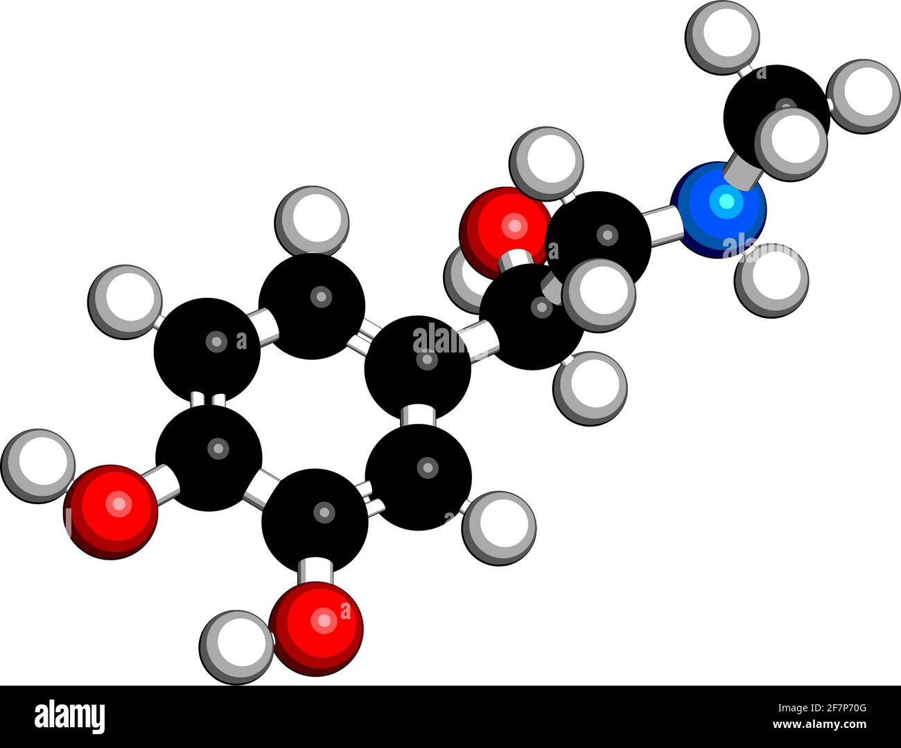 Adrenaline (adrenalin, epinephrine) neurotransmitter molecule. Used as ...