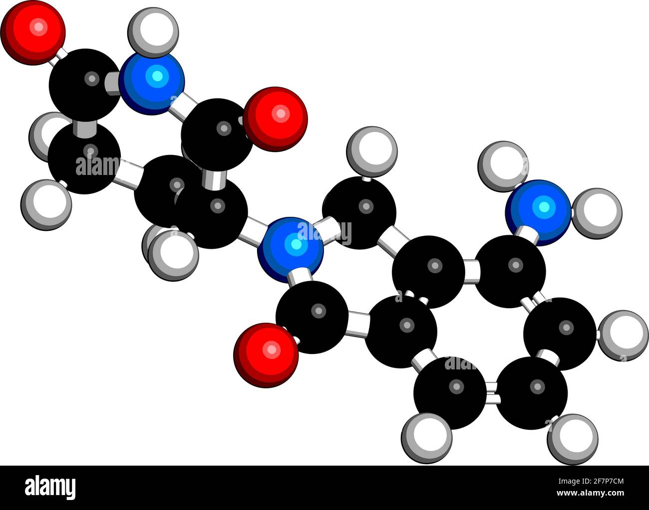 Lenalidomide multiple myeloma drug molecule. 3D rendering. Atoms are ...
