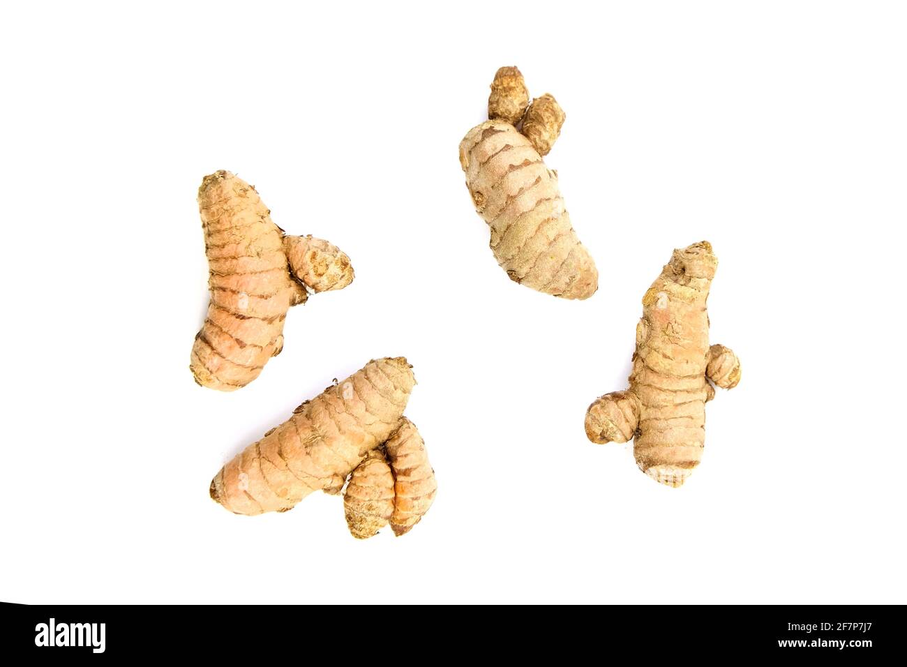 Curcuma roots isolated on white background, top view. Turmeric rhizome ...