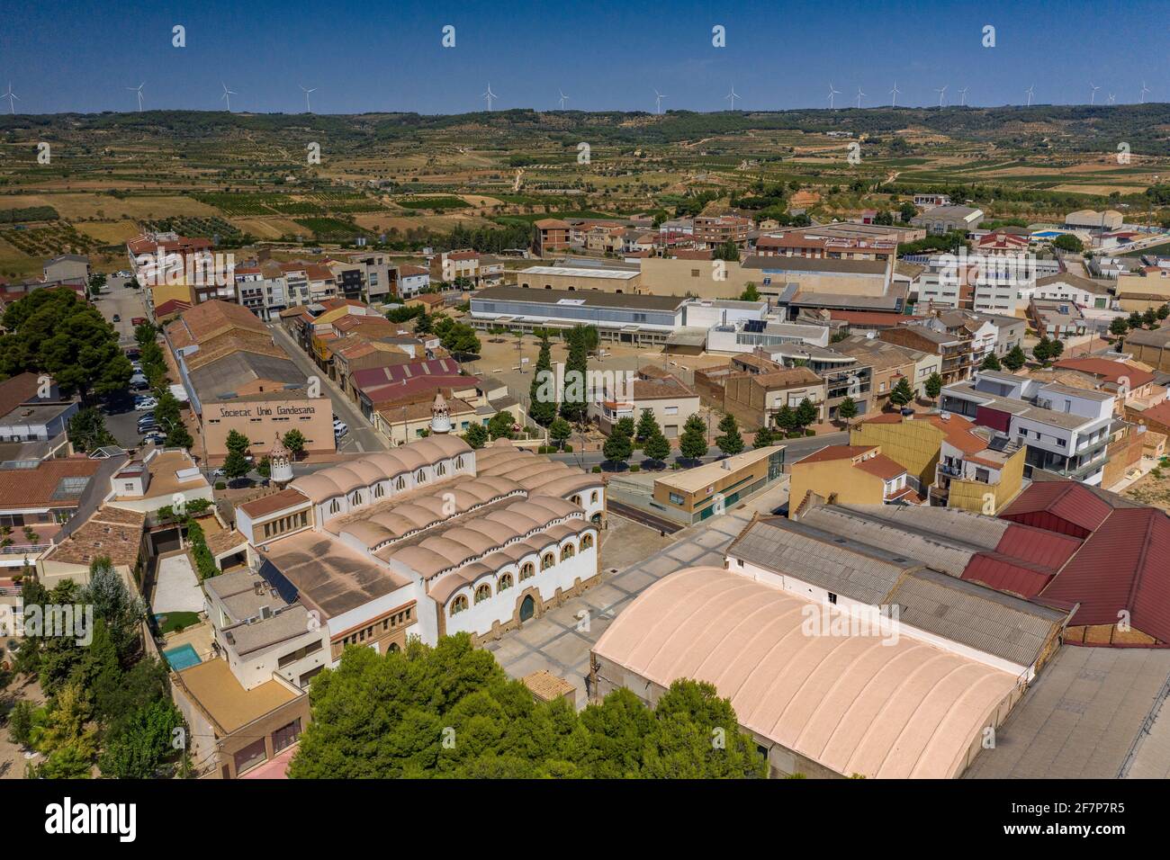 Aerial views of the town of Gandesa and its surroundings (Tarragona ...