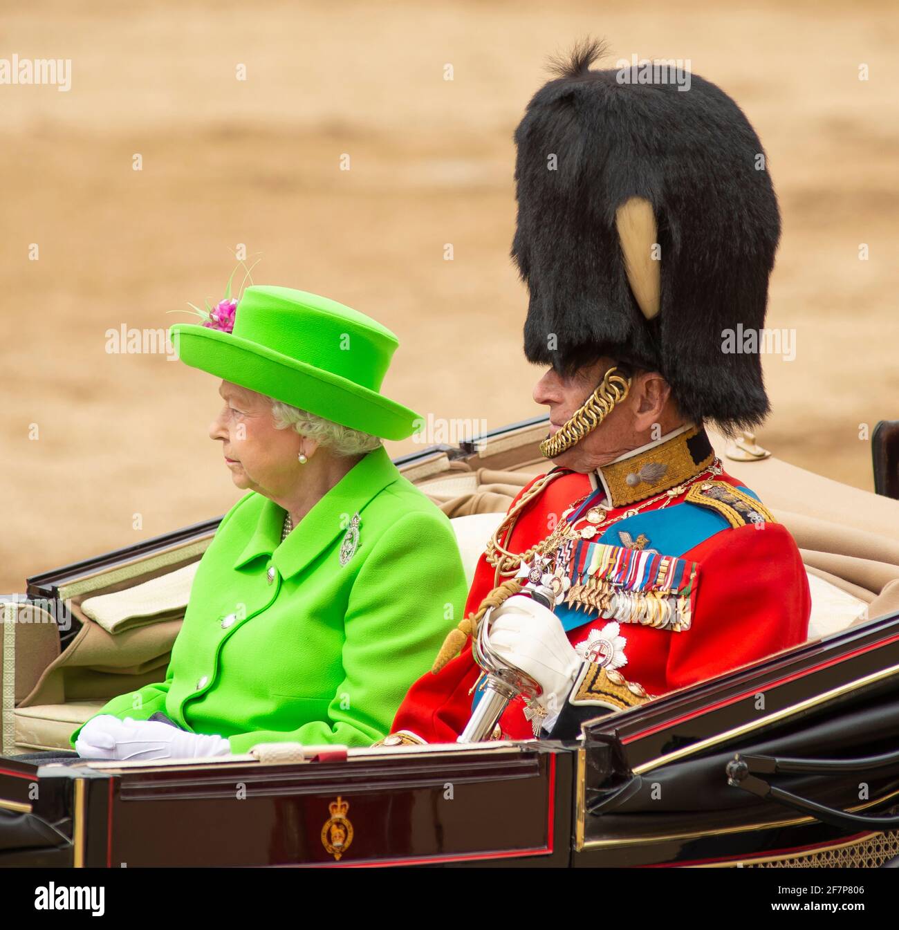 11 June 2016. HM Queen Elizabeth II attends 2016 Trooping the Colour ...