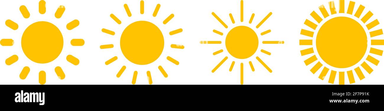 Set of Sun or Solar vector symbols on a white isolated background ...
