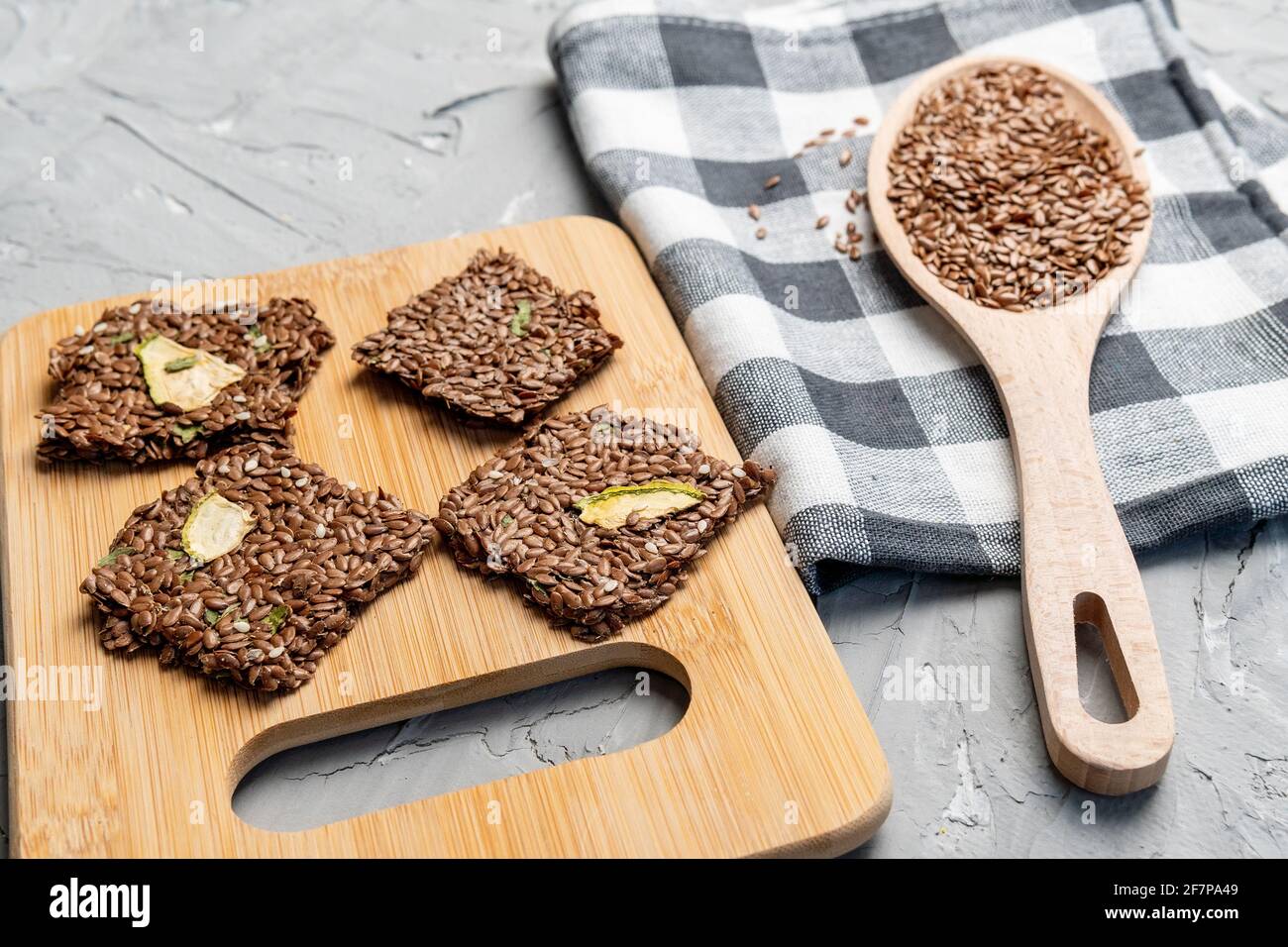 Vegan crackers, flax seeds, Healthy Food. Superfood dried fruit snacks ...