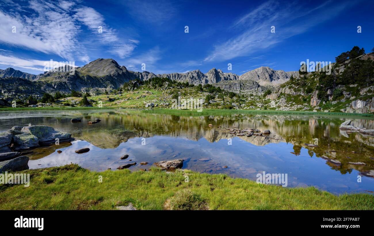 Pessons mountain cirque lakes and peaks in a summer morning (Pessons ...