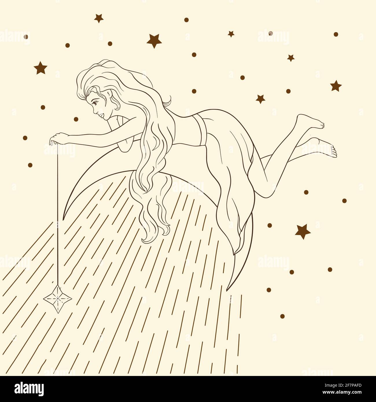 Card astrology woman poster. Celestial sacred boho lady line art ...