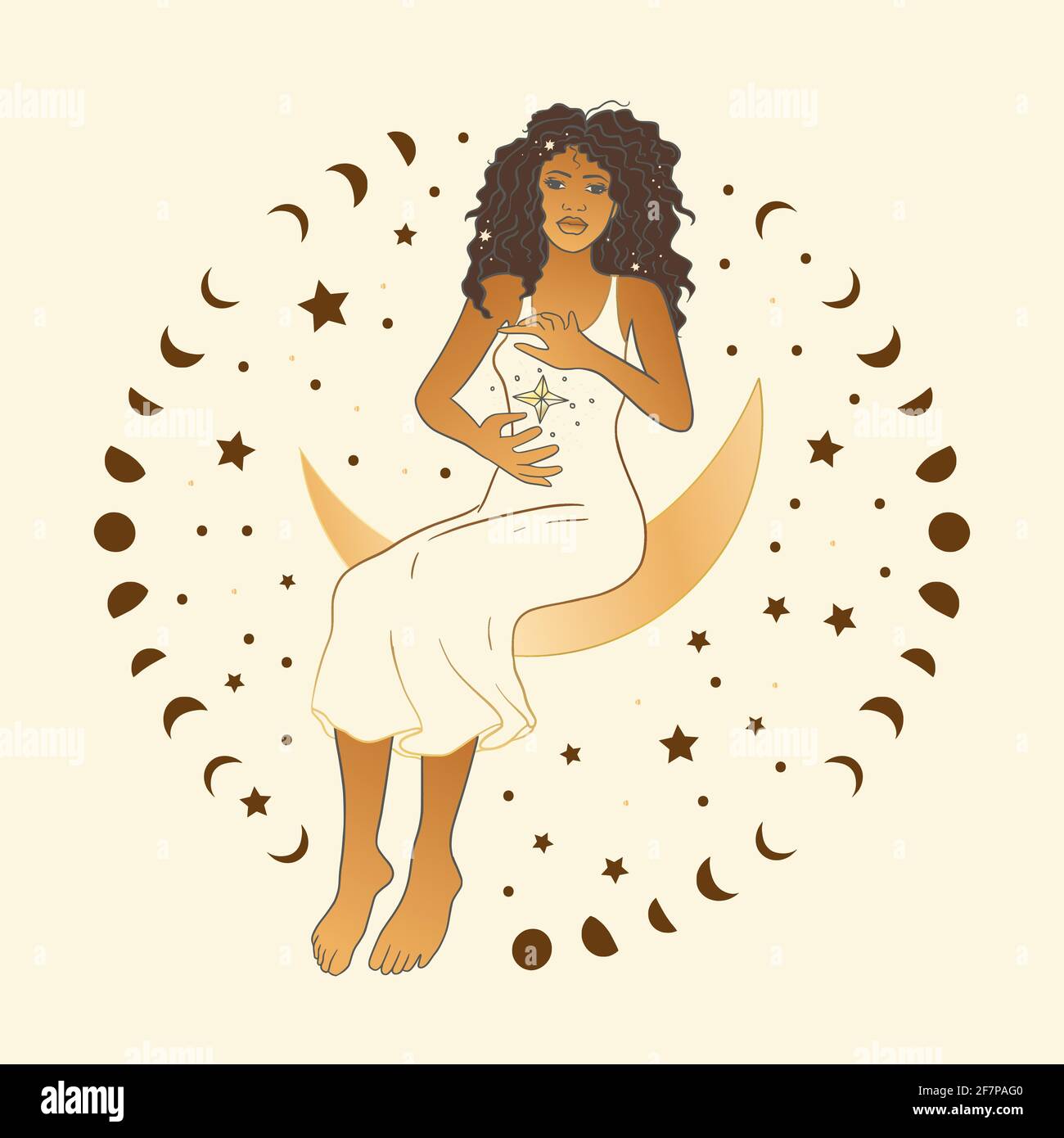 Celestial Woman. African American lady sacred, beauty poster. Astrology ...