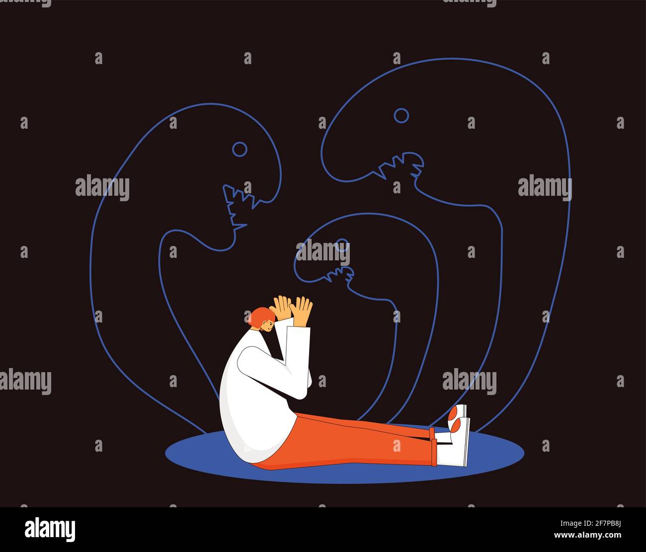 Phobia or fear. Mental disorder. Psychological problems. Girl scared by ...