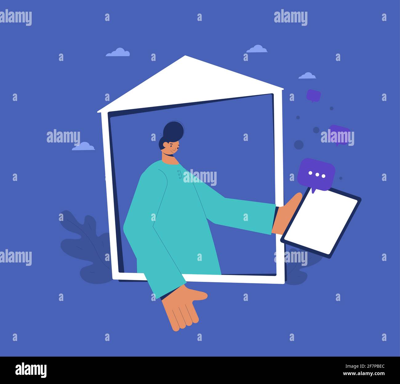 Online communication. Man portrait with frame. Male person got a ...