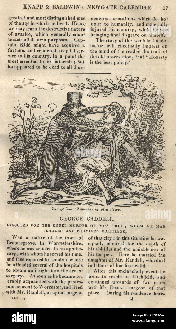 Page of the Newgate Calendar, showing the murder of Miss Price by ...