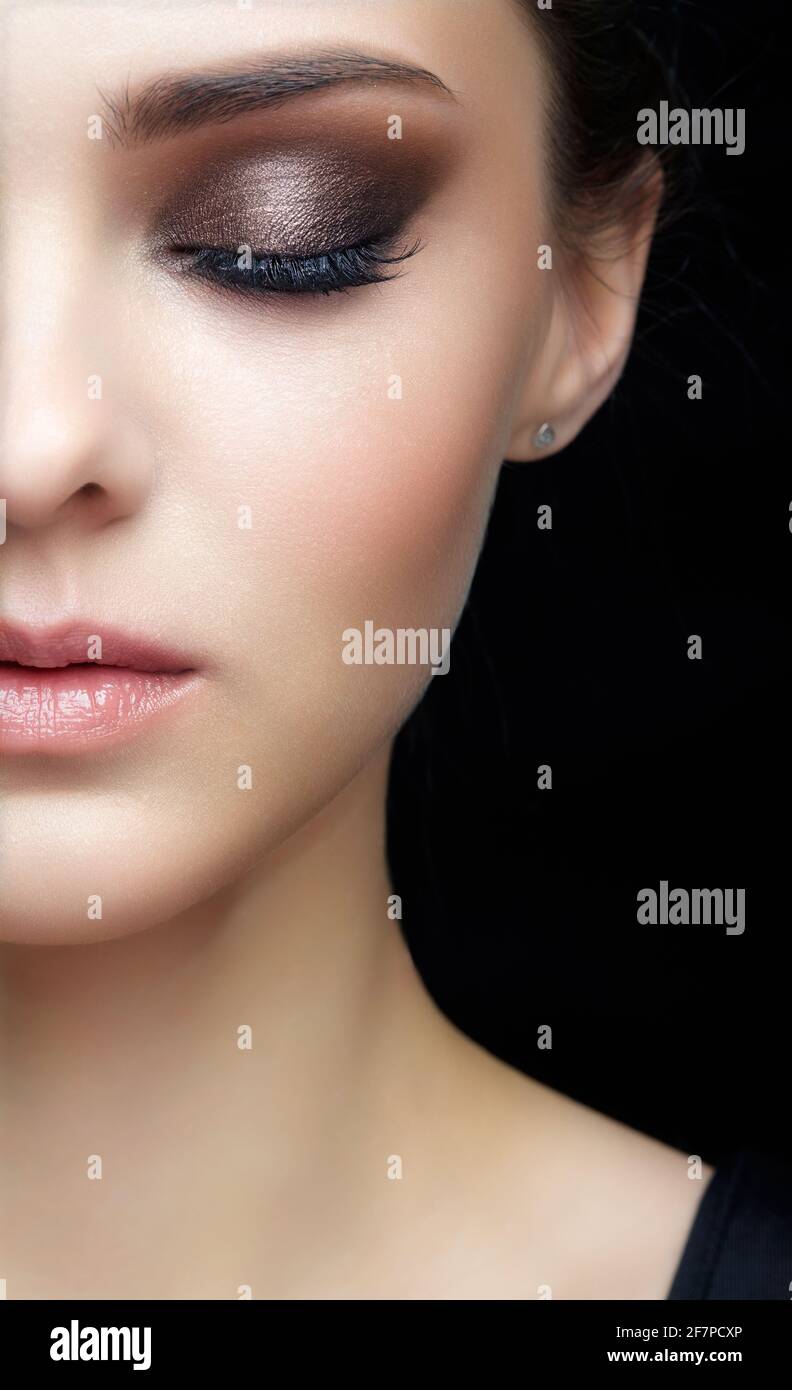 Closeup shot of human female face with eyes closed. Woman with natural ...
