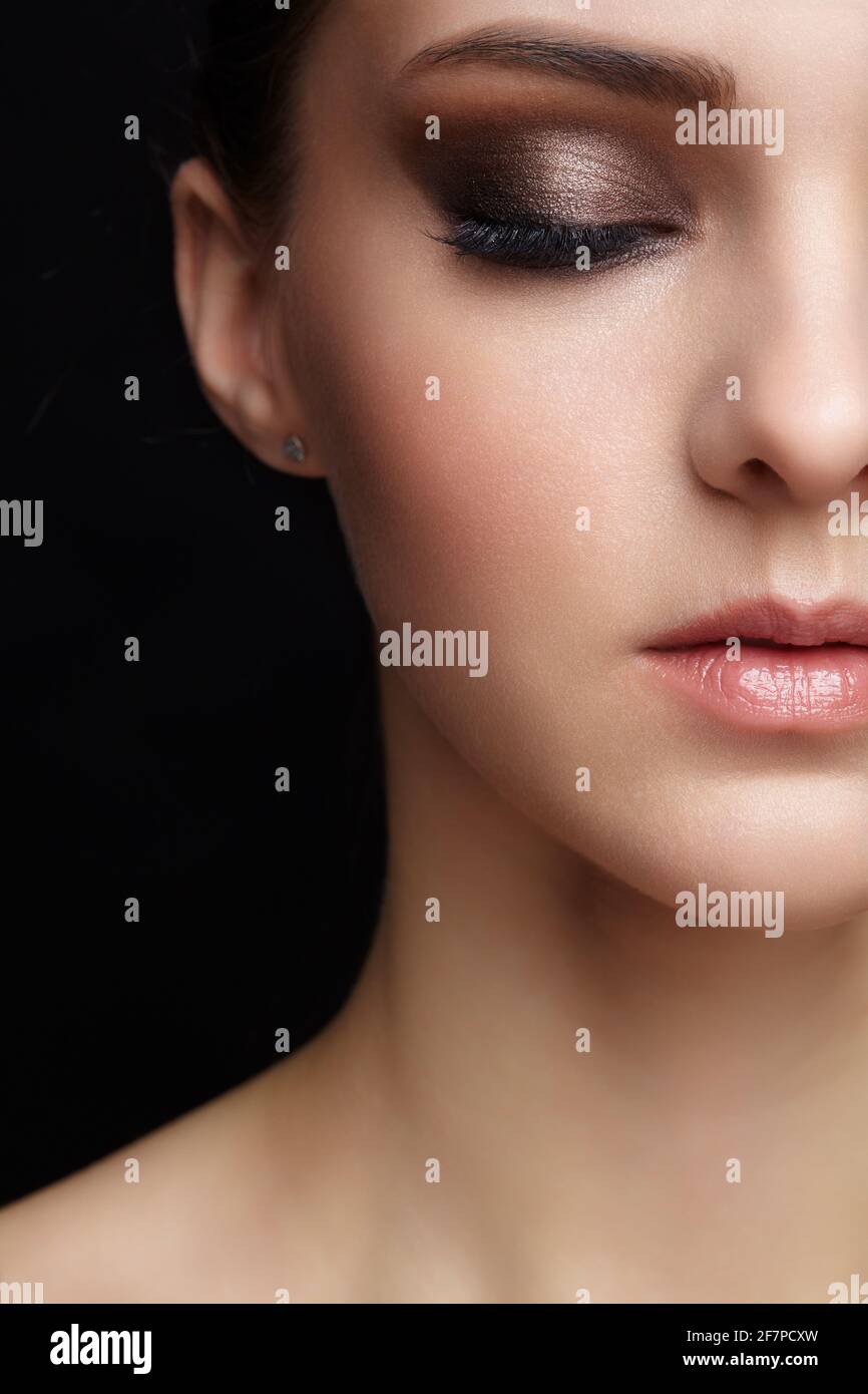 Closeup shot of human female face with eyes closed. Woman with natural ...