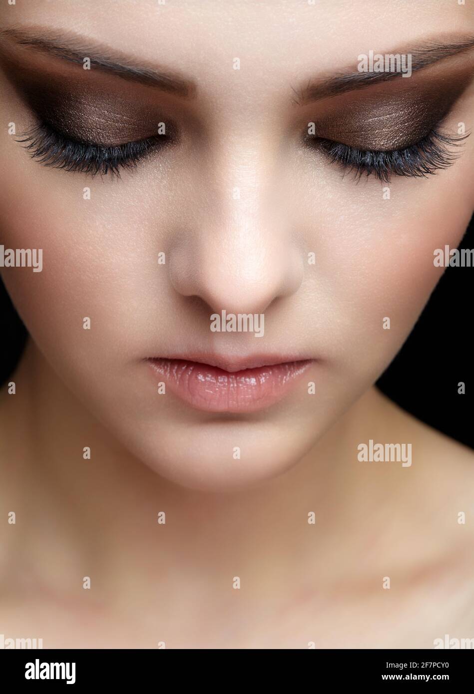Closeup shot of human female face with eyes closed. Woman with natural ...