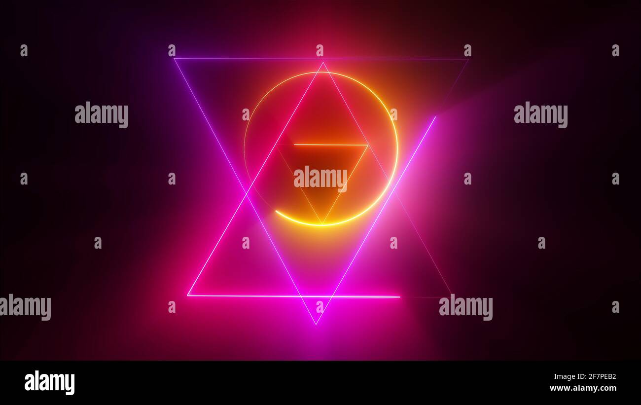 Esoteric 3d render triangle with glowing lines and star david. Occult ...